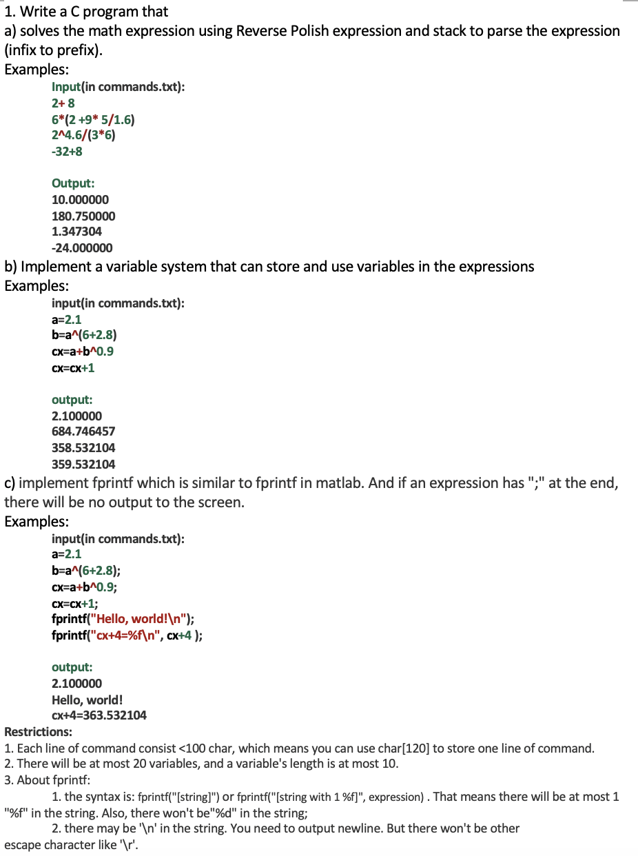 Solved 1. Write a C program that a) solves the math | Chegg.com
