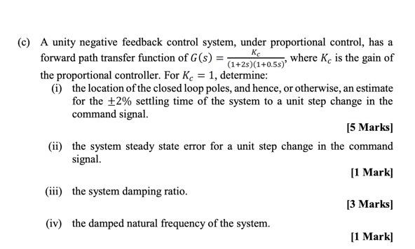 Solved (c) A unity negative feedback control system, under | Chegg.com