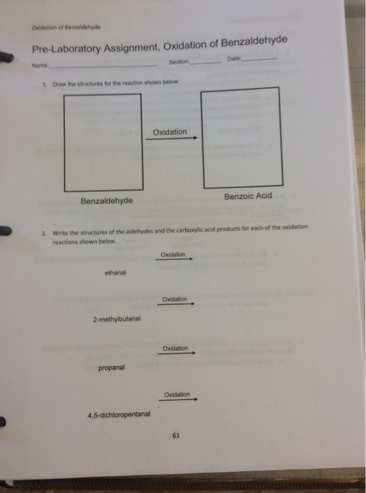 Solved Oxidation of Benzaldehyde Pre-Laboratory Assignment, | Chegg.com