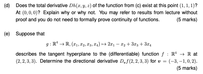 (d) Does the total derivative Dh(x,y,z) of the | Chegg.com