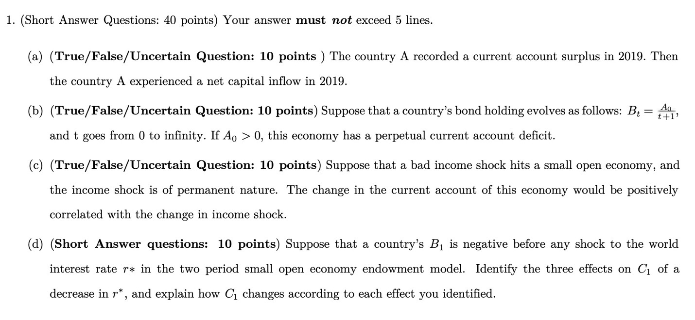 Solved (Short Answer Questions: 40 ﻿points) ﻿Your answer | Chegg.com
