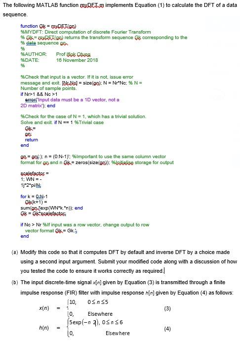 Solved The Dft Gk Of A Data Sequence G N And The Inverse 