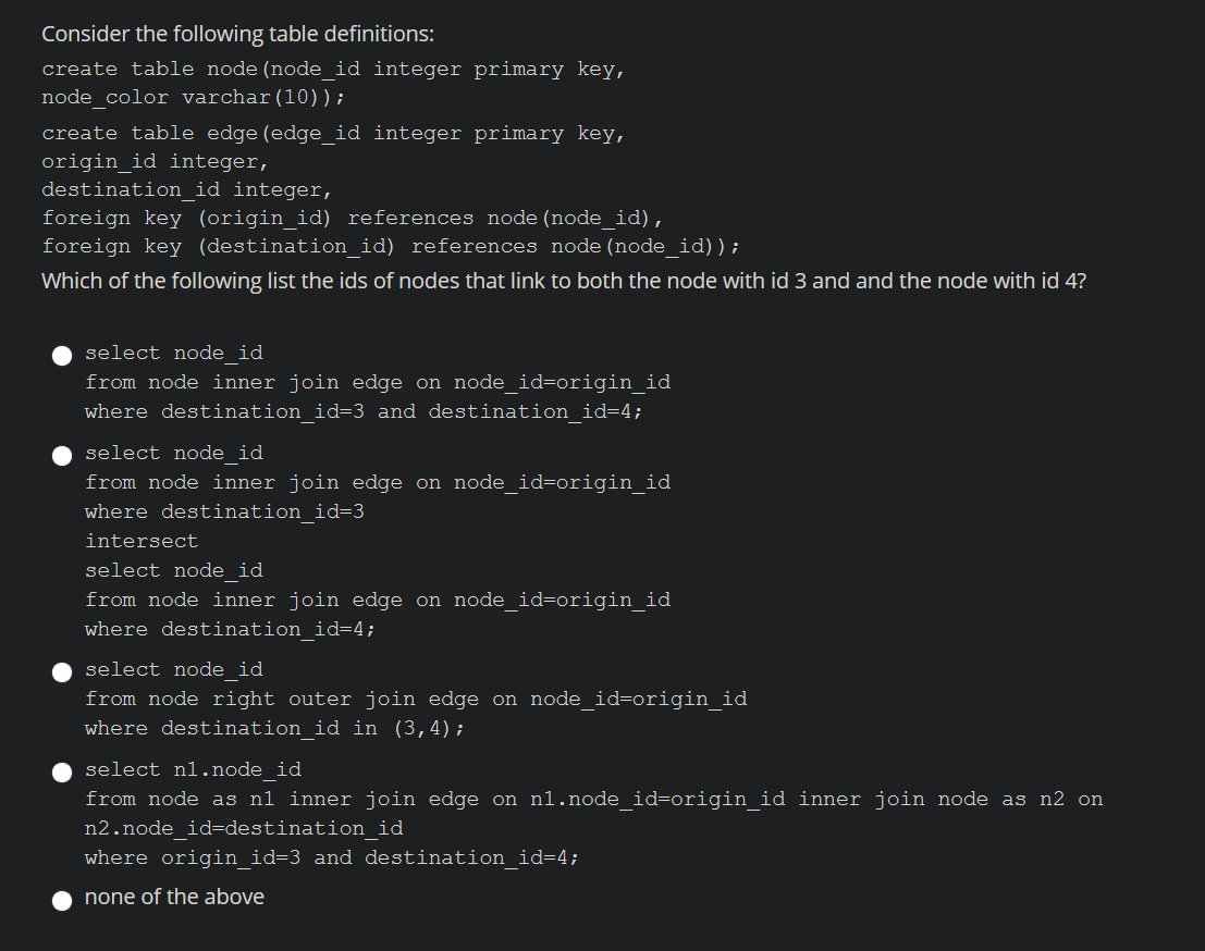 Solved Consider the following table definitions: create | Chegg.com