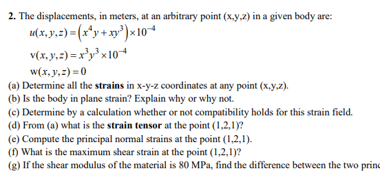 Solved 2. The displacements, in meters, at an arbitrary | Chegg.com