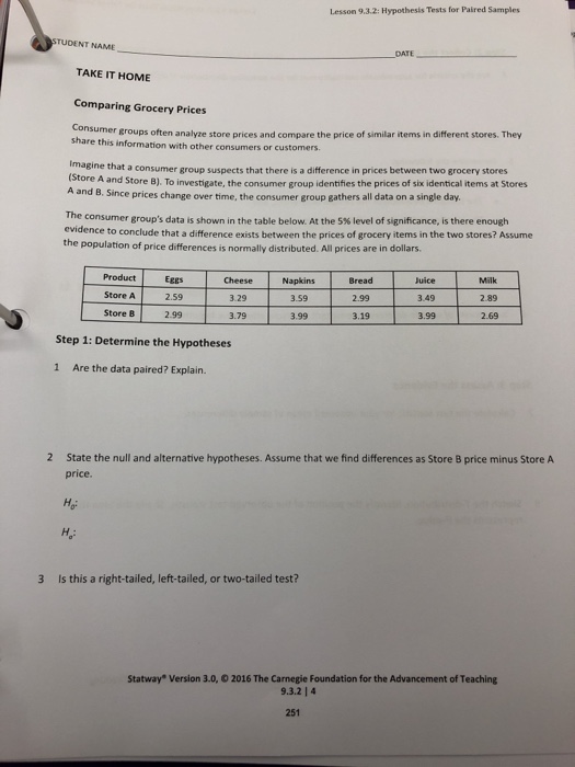 Solved Lesson 9.3.2: Hypothesis Tests for Paired Samples | Chegg.com