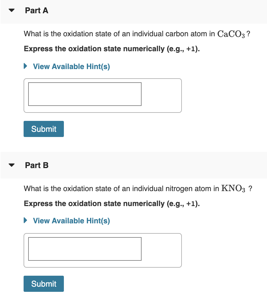 Solved Part A What is the oxidation state of an individual | Chegg.com