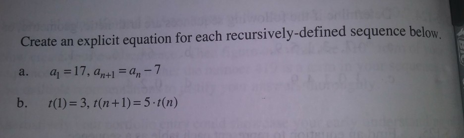 Solved Create an explicit equation for each | Chegg.com