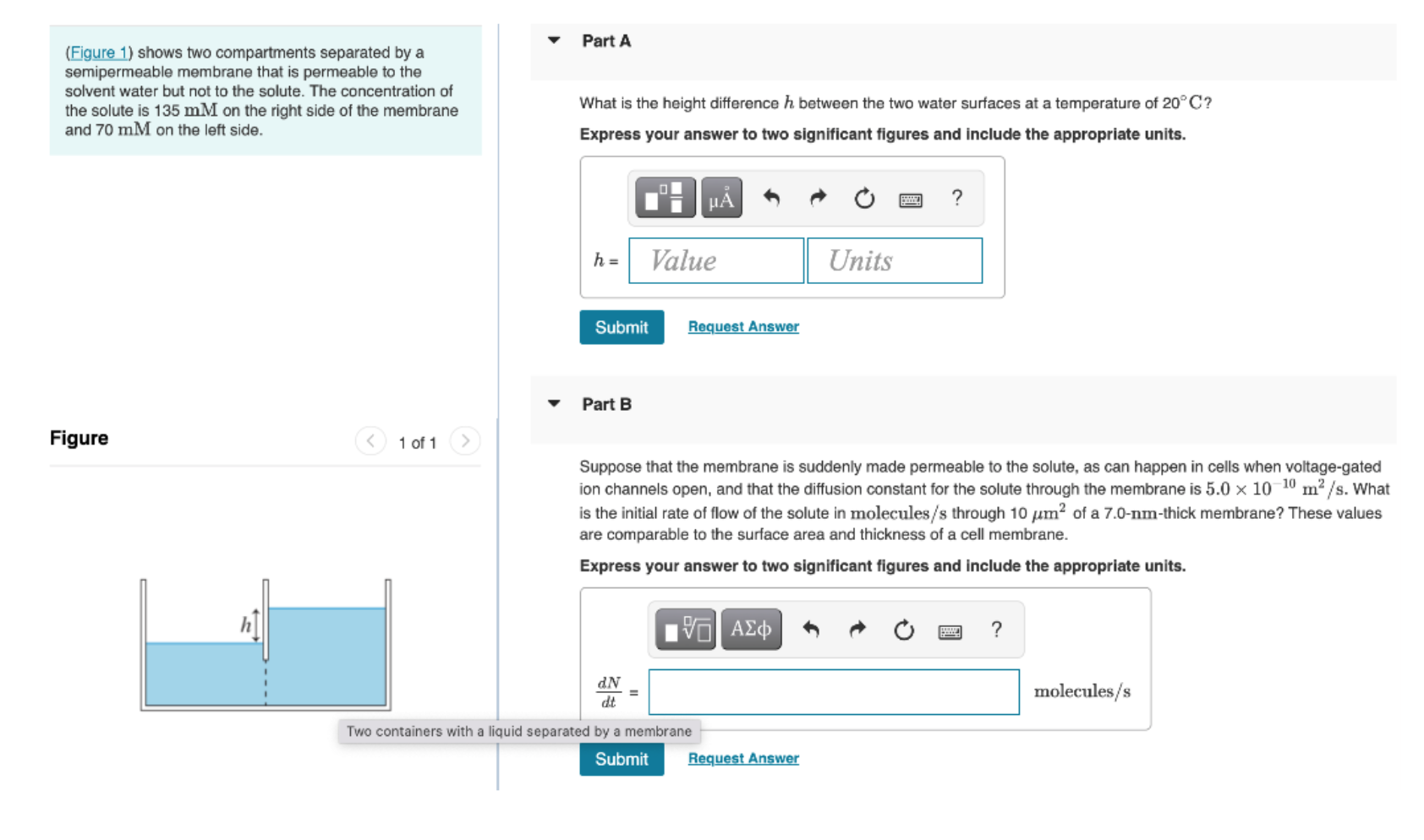 (Figure 1) shows two compartments separated by a Part | Chegg.com