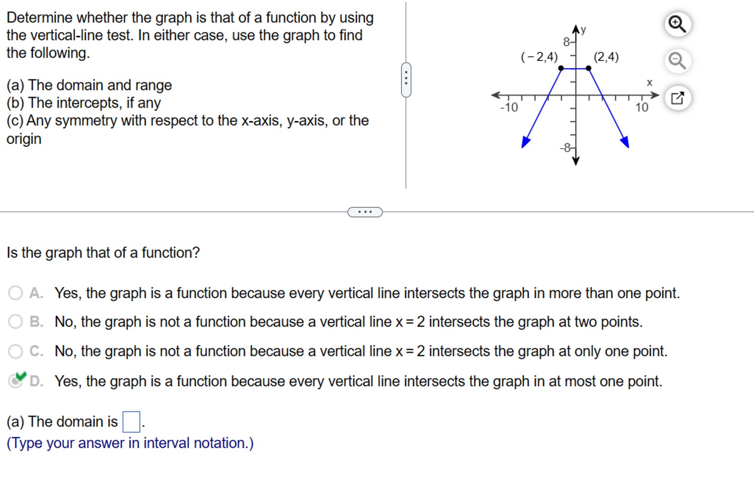Solved (a) ﻿The domain is(Type your answer in interval | Chegg.com