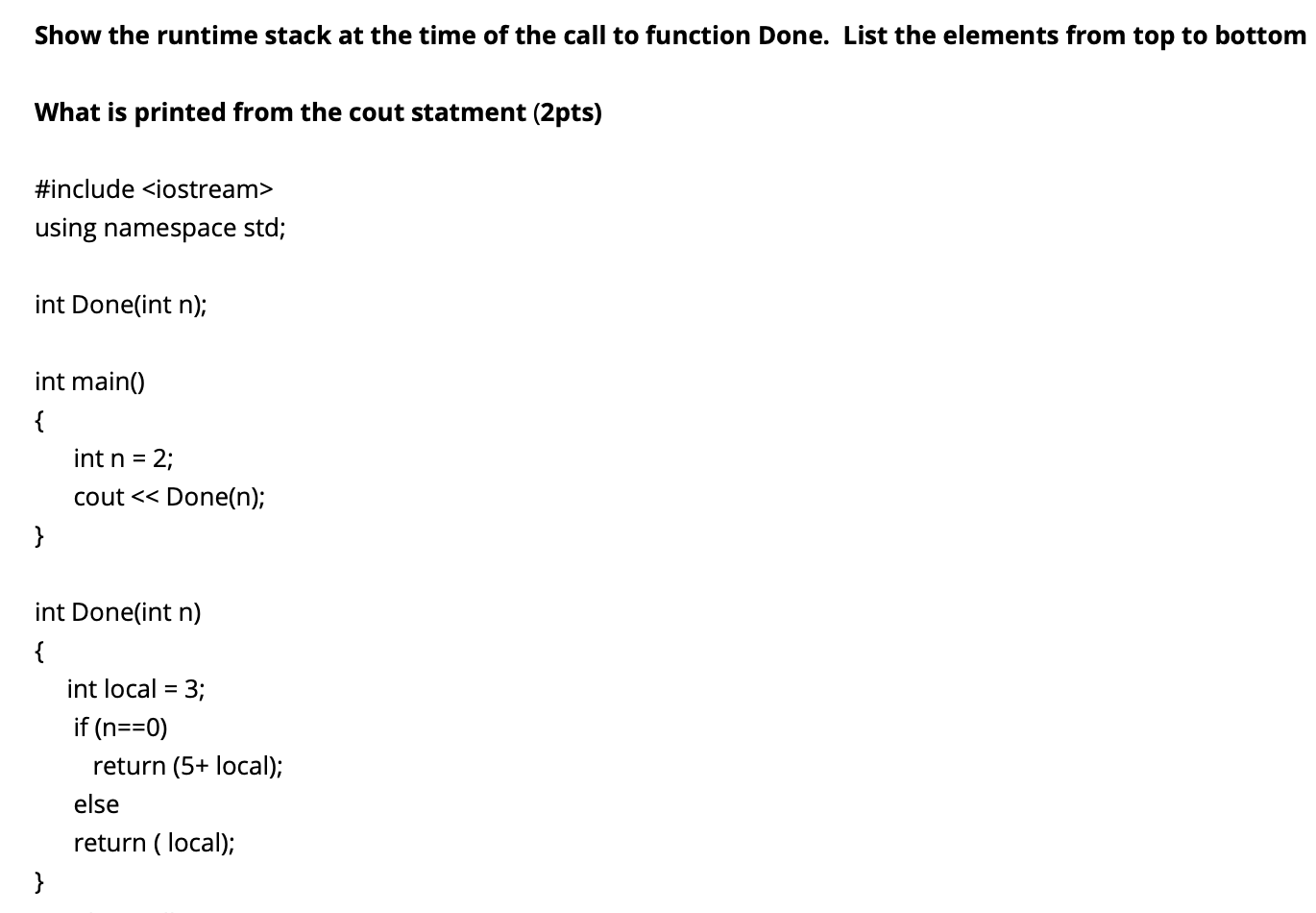 Solved Show the runtime stack at the time of the call to | Chegg.com