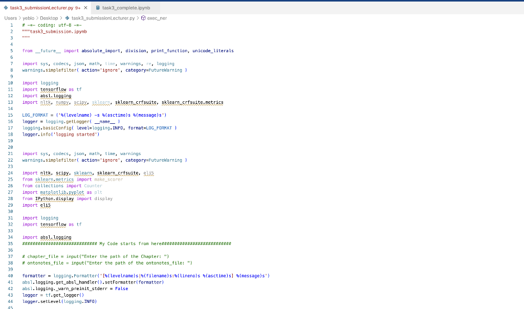 Solved 1. In the exec_ner, I would like to use the following | Chegg.com