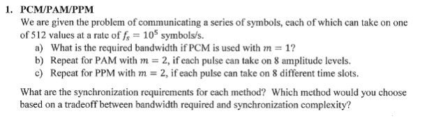 Solved 1. PCM/PAM/PPM We are given the problem of | Chegg.com