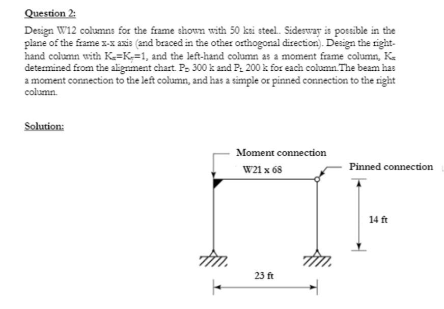 Solved Question 2: Design W12 columns for the frame shown | Chegg.com