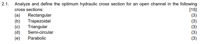 Solved 1. Analyze and define the optimum hydraulic cross | Chegg.com