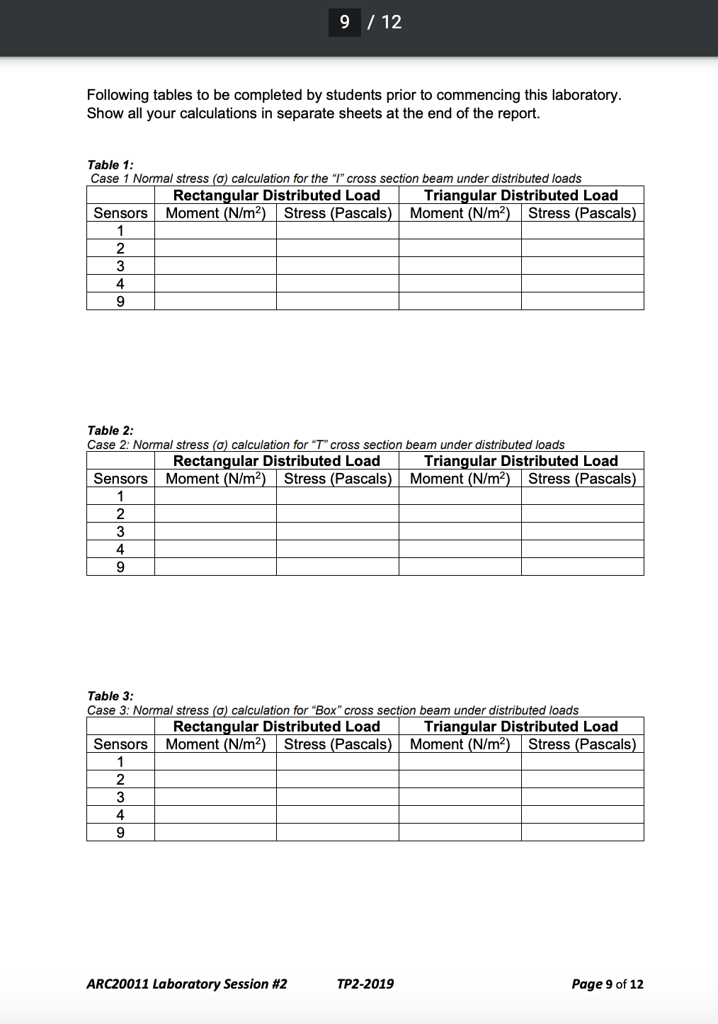 Pre-Lab Calculation Stress Calculation for beam with | Chegg.com