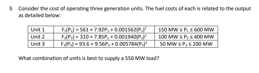 Solved Consider the cost of operating three generation | Chegg.com