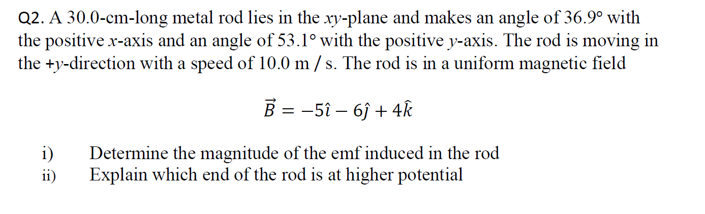 Solved A 30.0-cm-long metal rod lies in the xy-plane and | Chegg.com