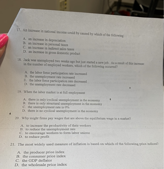 Solved 17. An increase in national income could by caused by | Chegg.com