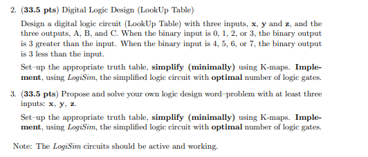 Solved 2. (33.5 pts) Digital Logic Design (LookUp Table) | Chegg.com