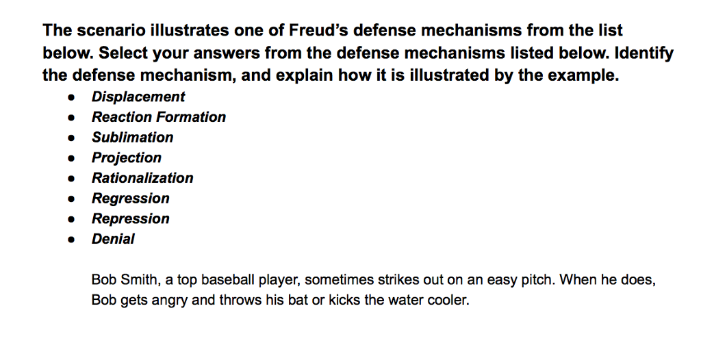 Solved The scenario illustrates one of Freud's defense | Chegg.com