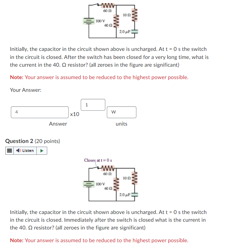 Solved Initially, the capacitor in the circuit shown above | Chegg.com