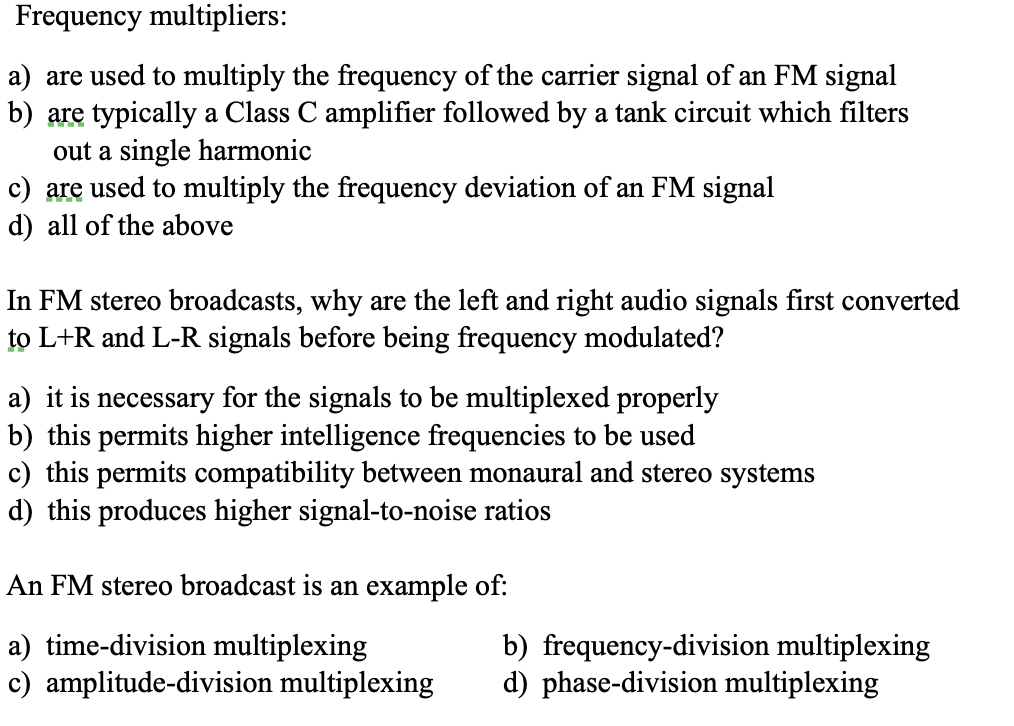 Solved Frequency multipliers: a) are used to multiply the | Chegg.com