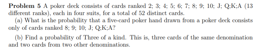 Solved Problem 5 A poker deck consists of cards ranked 2; 3; | Chegg.com