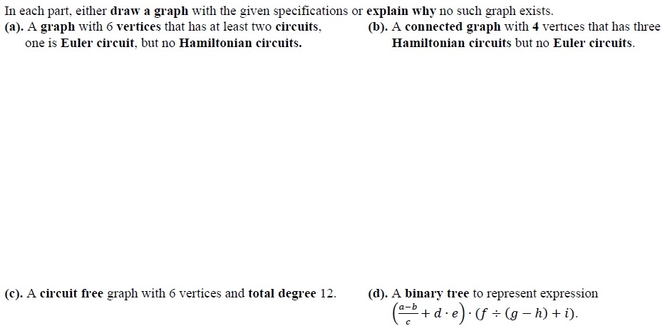 Solved Discrete math: In each part, either draw a graph with | Chegg.com