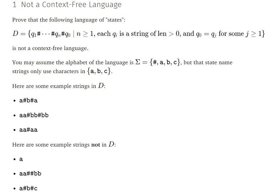 Solved 1 Not a Context-Free Language Prove that the | Chegg.com