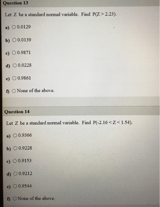Solved Question 13 Let Z be a standard normal variable. Find | Chegg.com