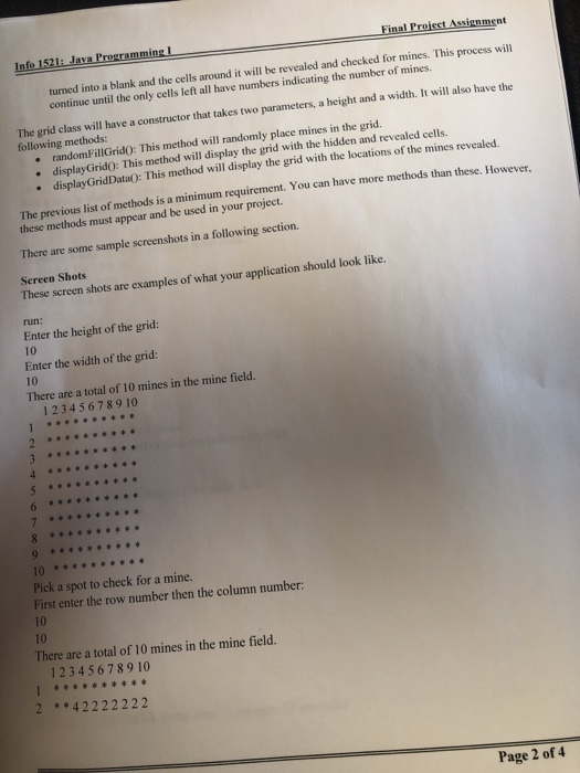 Solved Final Project Assignment Info 1521: Java Programming | Chegg.com