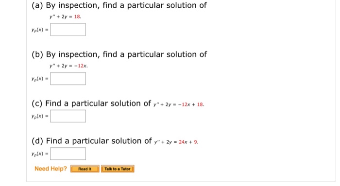 Solved (a) By inspection, find a particular solution of | Chegg.com
