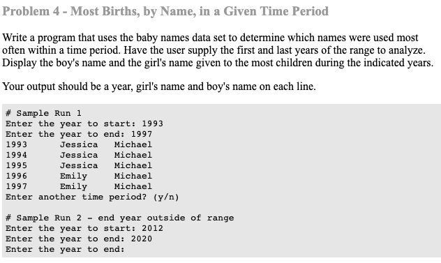 Solved Problems 3 and 4: Preface The baby names data set | Chegg.com
