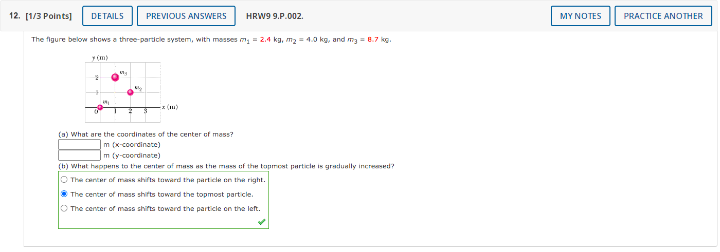 Solved The figure below shows a three-particle system, with | Chegg.com