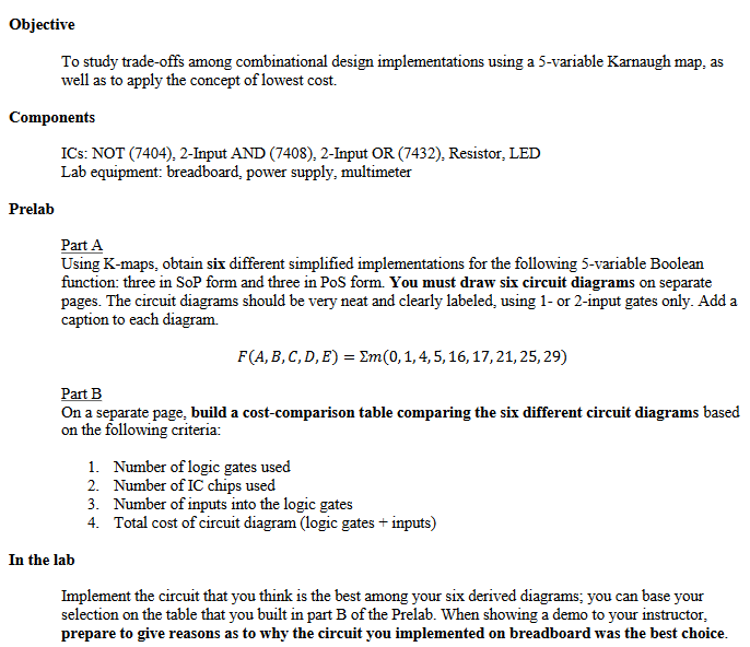 Solved Lab 6 - Design Using 5-Variable K-Map and Lowest Cost | Chegg.com