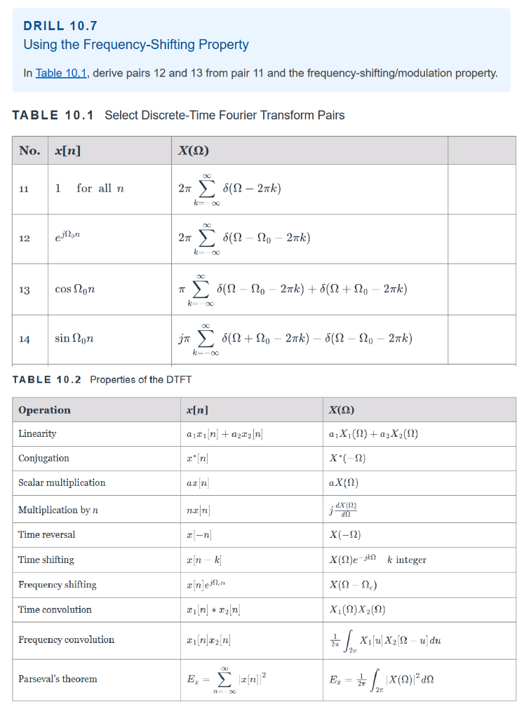 DRILL 10.7 Using the Frequency-Shifting Property In | Chegg.com