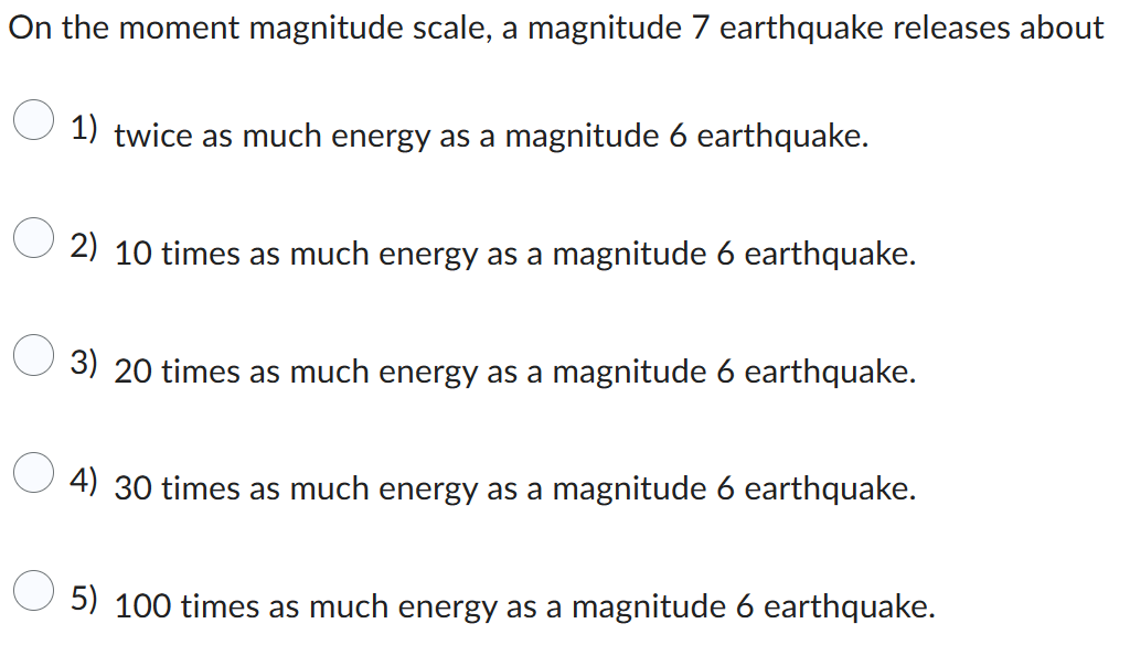 Solved On the moment magnitude scale, a magnitude 7 | Chegg.com