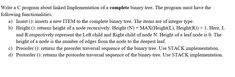Solved Write a C program about linked Implementation of a | Chegg.com