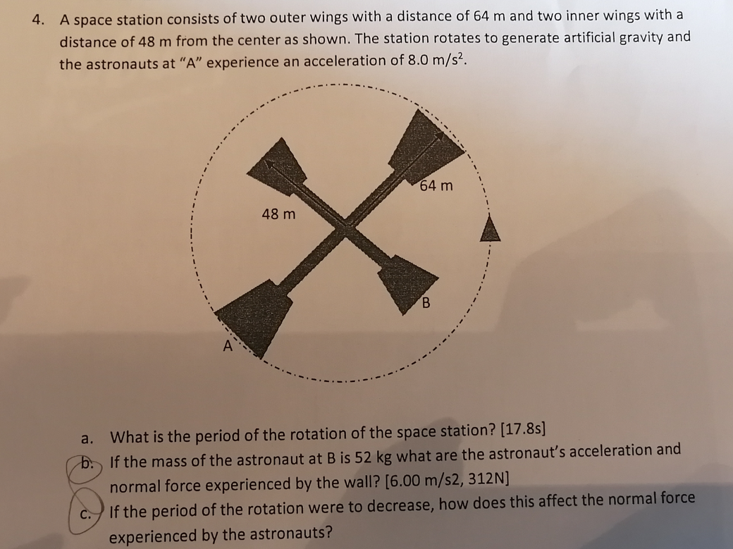 Solved 4. A space station consists of two outer wings with a | Chegg.com