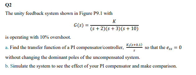 Solved Q2 The unity feedback system shown in Figure P9.1 | Chegg.com