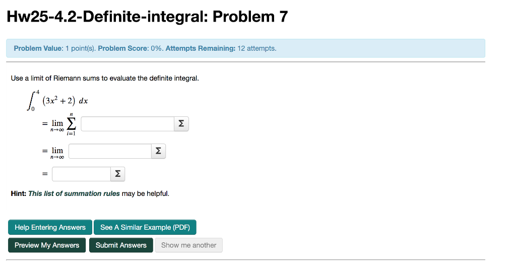 Solved Hw25-4.2-Definite-integral: Problem 7 Problem Value: | Chegg.com