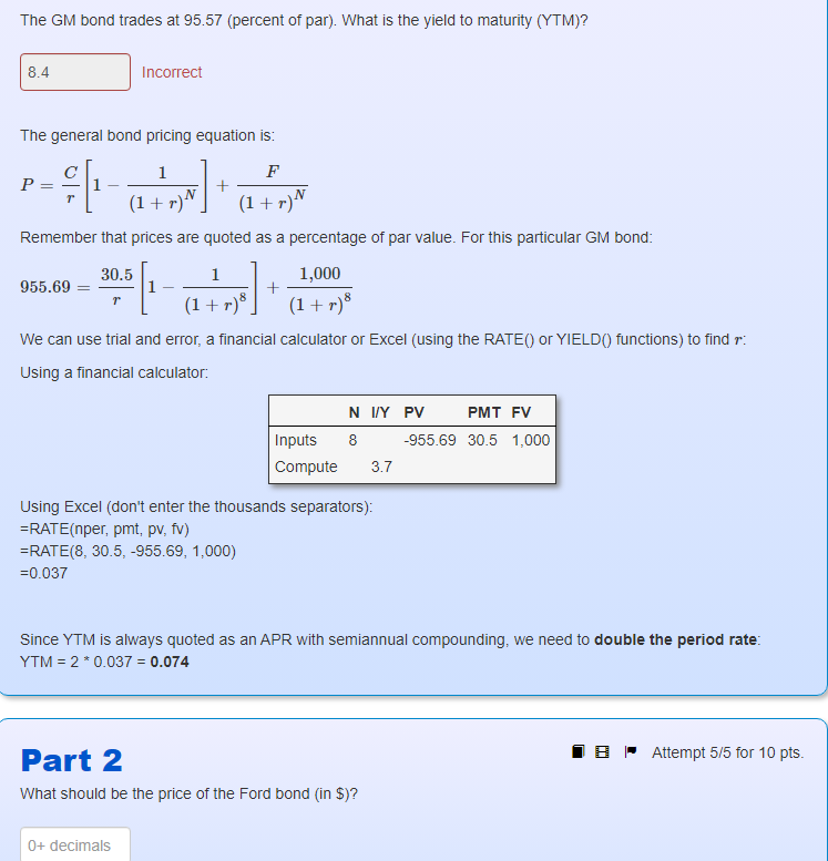 Solved The GM bond trades at 95.57 (percent of par). What is | Chegg.com