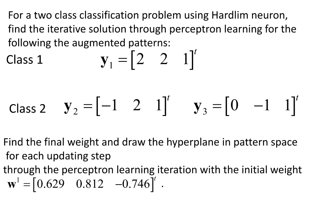Solved For a two class classification problem using Hardlim | Chegg.com
