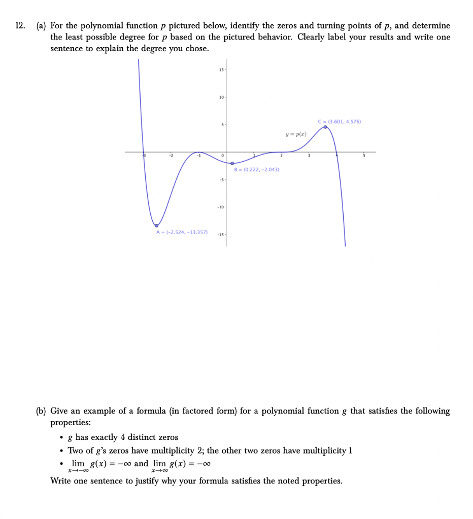 Solved 12. (a) For the polynomial function p pictured below, | Chegg.com