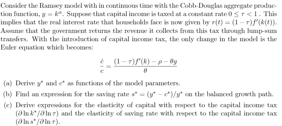 Solved Consider the Ramsey model with in continuous time | Chegg.com