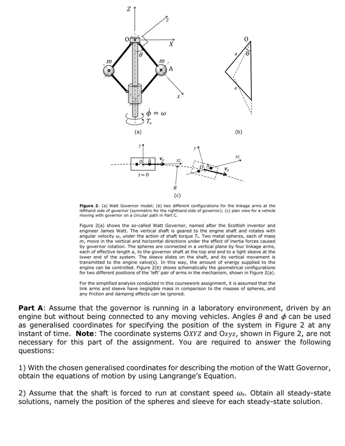 Solved (u) (b) Figure 2: (a) Watt Governor model; (b) two | Chegg.com