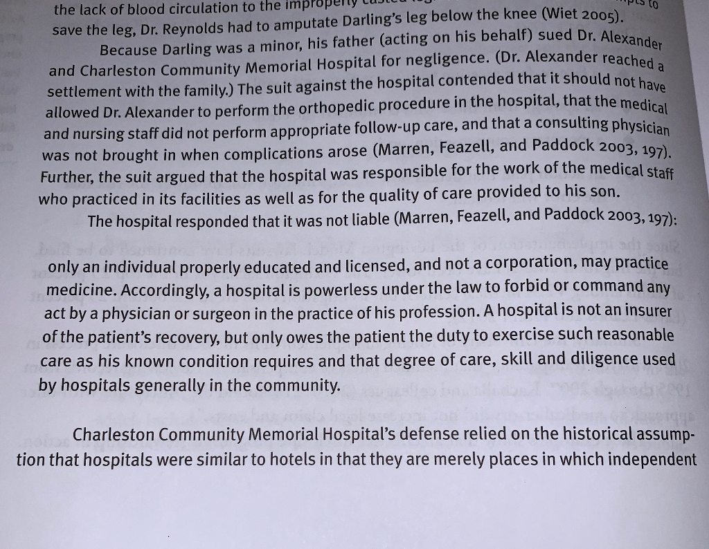 Solved MINI CASE STUDY MEDICAL MALPRACTICE AND THE Chegg
