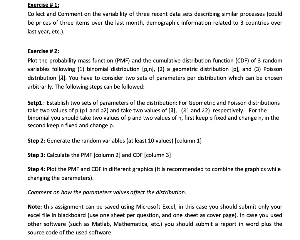 Solved Exercise # 1: Collect and Comment on the variability | Chegg.com