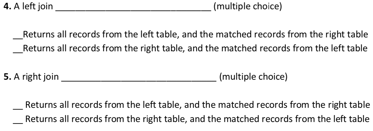 Solved Returns all records from the left table, and the | Chegg.com