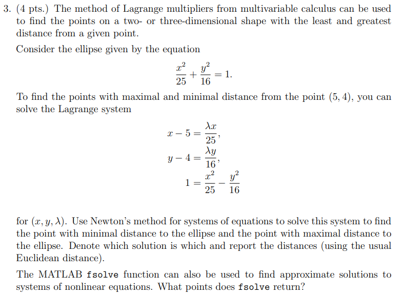 Solved (4 pts.) The method of Lagrange multipliers from | Chegg.com